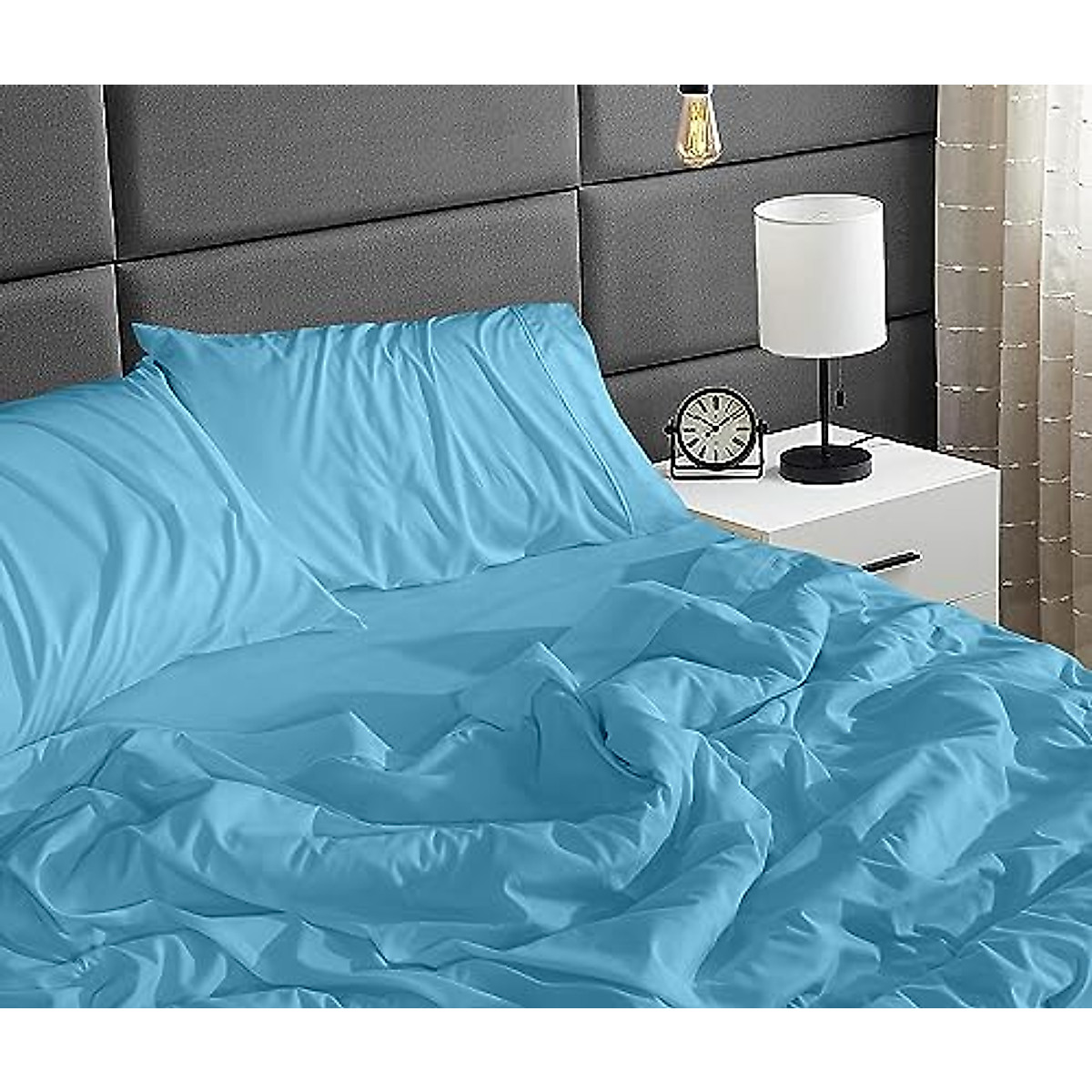 RUVANTI Full Size Sheets Set, Brushed Microfiber Sheets 4 Pieces (1 Fitted Sheet, 1 Flat Sheet, 2 Pillowcases), with 15-inch Deep Pockets, Lightweight & Compfy Premium Hotel Bedding, Sky Blue