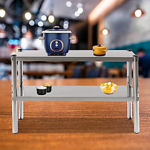 Double Overshelf, Double Tier Stainless Steel Overshelf, 36 in. Length x 12 in. Width Double Deck Overshelf, Height Adjustable Overshelf for Prep & Work Table in Kitchen, Restaurant(2 pieces,Silver)