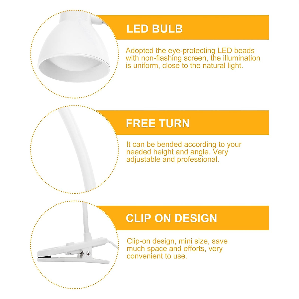 OSALADI Reading Lamp Gooseneck Desk Lamps LED Table Lamp Clip On Desktop Light with USB Charging Port for College Dorm, Home, Office