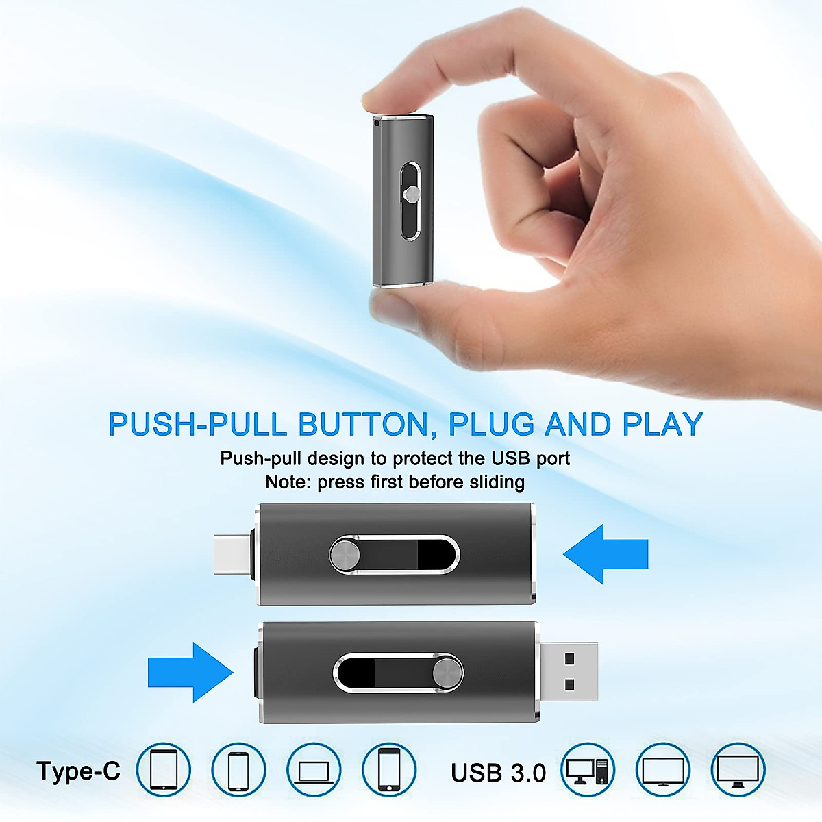 128GB USB C Thumb Drive, KOOTION USB 3.0 Flash Drive Dual Type-C USB Stick High-Speed Jump Drive Aluminum Alloy Photo Memory Stick for Smartphone Mac Laptop