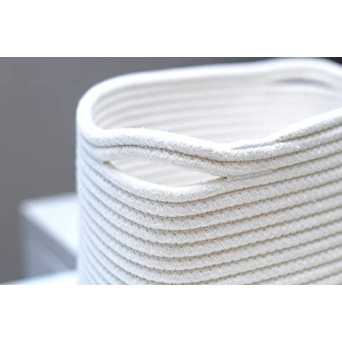 Lorfa Cotton Rope Storage Basket - Woven Laundry Baskets for Blanket, Baby Toy Storage Basket with Hidden Handle, Nursery Basket, 12 By 11 inch (12X11 inch , Grey Line)