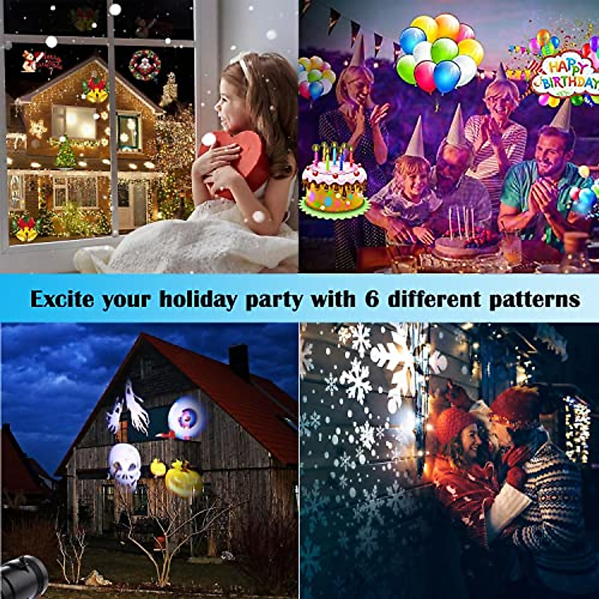 Christmas Projector Lights,Waterproof IP65 Holiday Lights Projector Lawn Projector Lamp Snowstorm Landscape Spotlight Show with 6 PCS Pattern Card for Indoor Outdoor Garden Lawn Birthday Decoration