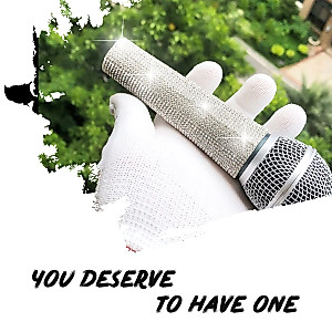 RhymKawa B58 Silver Mic Handle Sleeve Replacement Fit for Most Wired Vocal Microphones and SM58LC, Beta 58A, Rhinestones Cover Shining on Tours & TV Shows (MIC NOT Included)