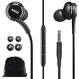 SAMSUNG AKG Wired Earbuds Original 3.5mm in-Ear Earbud Headphones with Remote & Microphone for Music, Phone Calls, Work - Noise Isolating Deep Bass, Includes Velvet Carrying Pouch - Black