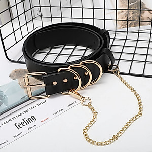 AWAYTR Women Leather Punk Waist Belt - Black PU Leather Adjustable Ladies Belts with Gold and Silver Buckle (Gold Buckle)