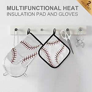 Aslsiy Baseball Oven Mitts and Pot Holders Sets Kitchen Glove Holder Heat Resistant Kitchen Mittens for Microwave BBQ Baking Grilling Thanksgiving Christmas Holiday Gifts