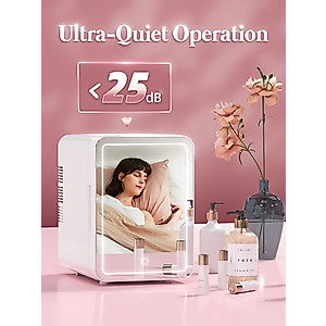 BOGDA Mini Skincare Fridge (4 Liter/6 Can) with Dimmable LED Light Mirror, Cooler and Warmer for Refrigerating Make Up, Skin Care and Food, Portable Mini Fridge for Bedroom, Office and Car, White