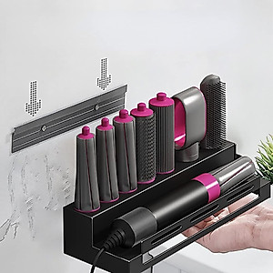 Lumclaw Wall mounted Dryer Hair Curler Storage Rack Suitable for Dyson Airwrap Bathroom Shelf Hair Care Tool Storage (A)