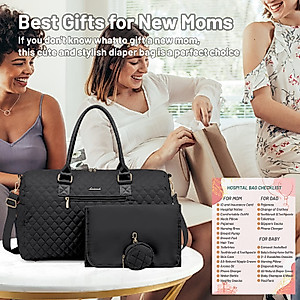 LOVEVOOK Diaper Bag Tote with Pacifier Case and Changing Pad, Large Capacity Mommy Bag for Hospital and Weekender Travel, Functional Baby Bag Newborn Baby Essential, Black