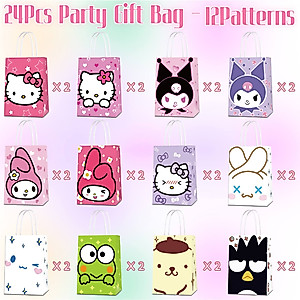 24 Pcs Kitty Party Gift Bags Party Supplies/Cartoon Candy Bags, Tote Bags, Gift Bags for Kids Paper Favor Packs Adults Birthday Party Decora- 12 Pattern