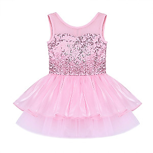 YiZYiF Kids Girls' Sequin Ballet Dress Dancewear Costume with Chiffon Leotard (10, Tutu Pink)