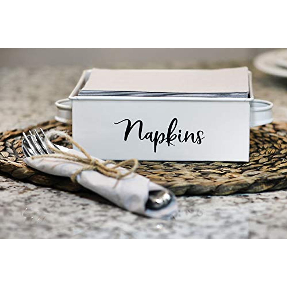 Home Acres Farmhouse Napkin Holders for Tables & Kitchen - Rustic Country Style Dispenser for Dinner Napkins - White