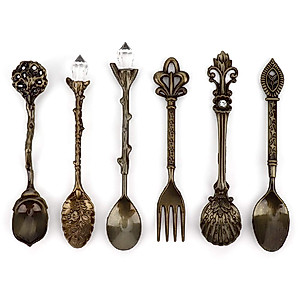 Spoon Accessory Fork Coffee Cutlery Spoons Decorative Spoon Fork Spoon for Retro Bronze Palace Style Zinc Alloy for Set Slotted Spoons (Green bronze (love fork handle))