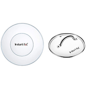 Genuine Instant Pot Tempered Glass Lid, 9 in. (23 cm), 6 Quart, Clear & Instant Pot IP SS Silicone Lid Cover, 6 Quart, Transparent White