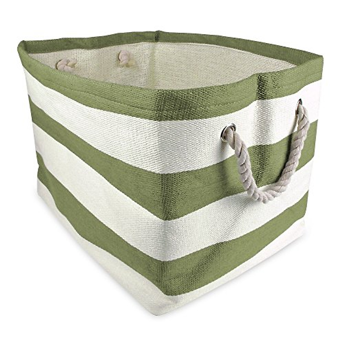 DII Durable Woven Striped Storage Bin Collapsible with Soft Rope Handles Reinforced with Metal Grommets, Large, 17x12x12", Olive Green