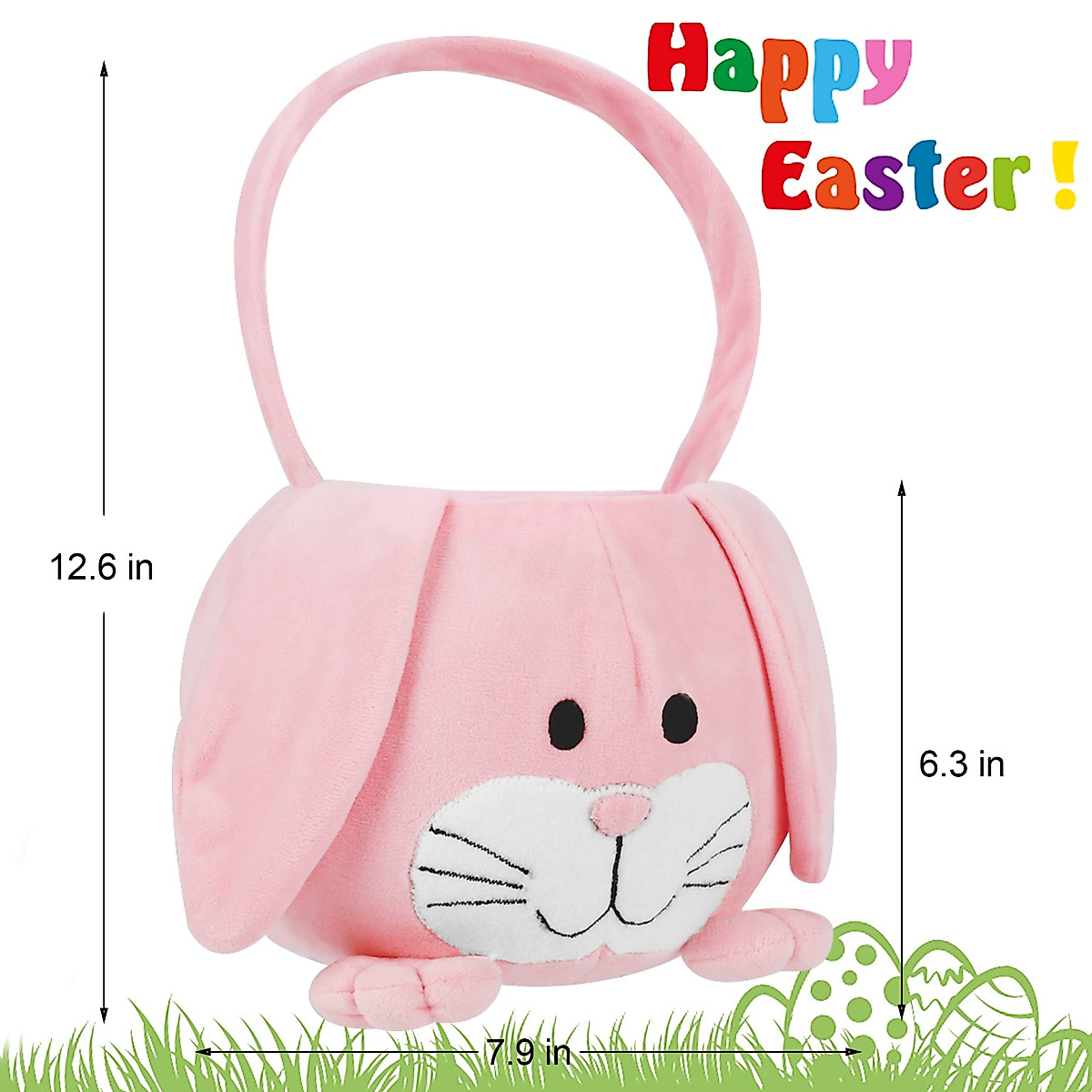 DR.DUDU 2 Packs Easter Bunny Plush Basket Set for Easter Eggs, Personalized Easter Baskets Bags for Kids, Perfect for Classroom Game Party (Pink, Blue)