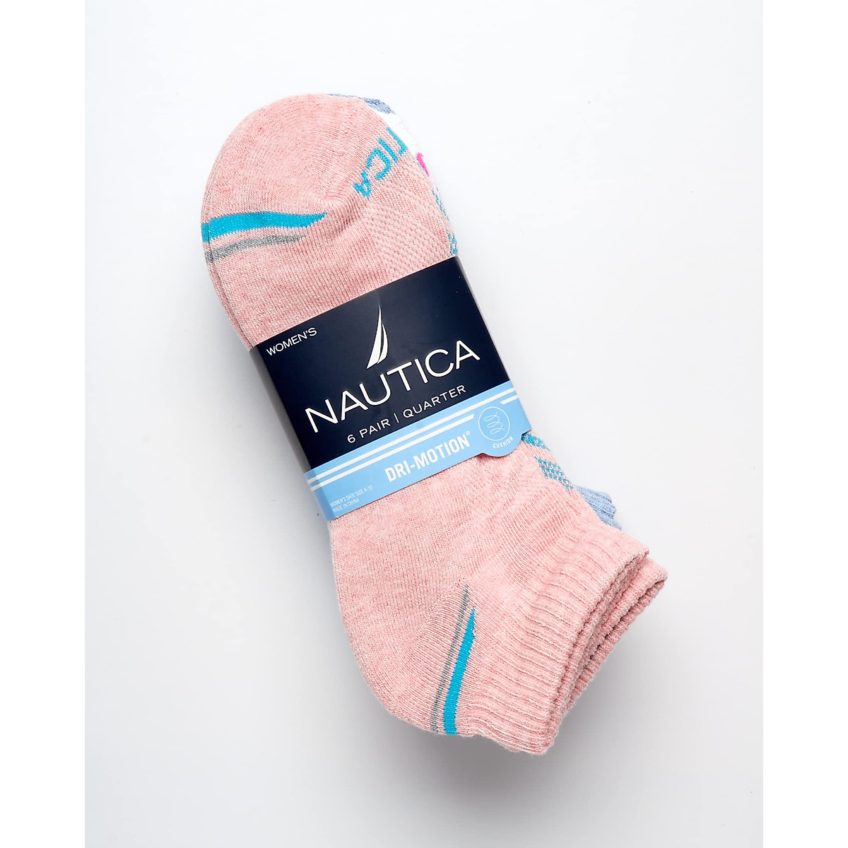 Nautica Women's Socks - Athletic Cushion Quarter Cut Socks (6 Pack), Size 4-10, Pink Heather Assorted