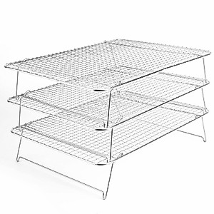 Tebery 304 Grade Stainless Steel Baking Rack 3-Tier Stackable Cooling Rack Set for Baking Cooking Grilling - 16.5" x 12"
