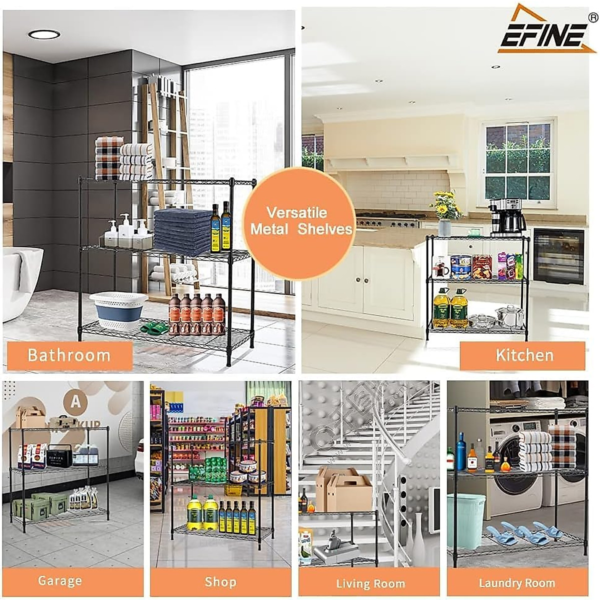 Catalina Creations 3-Shelf Storage Shelves with 3-Shelf Liners, Heavy Duty Adjustable Rack, Steel Wire Shelves and Storage for Kitchen and Garage (36W x 16D x 36H, Black)