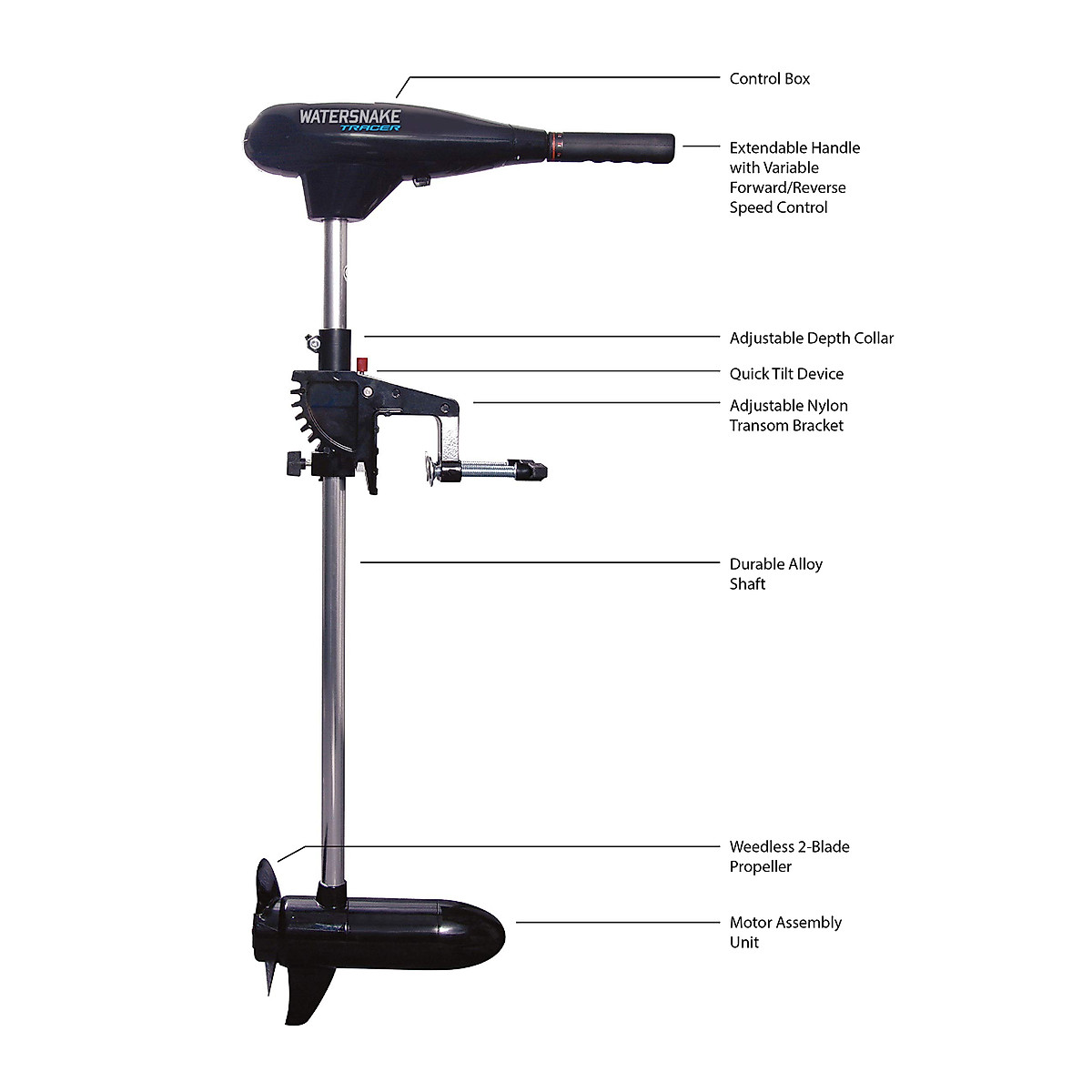 Watersnake Tracer Transom Mount Trolling Freshwater Motor (30-Pound Thrust, 30-Inch Shaft, 12-Volt)