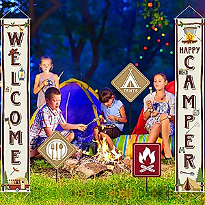 Camping Party Banner Camping Party Decorations Welcome Porch Sign for Camping Themed Birthday Baby Shower Decorations