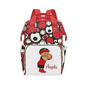 CUXWEOT Personalized Basketball Red Boy Diaper Bag with Name Nappy Bags Shoulder Daypack Mummy Backpack for Mom Girl Gift