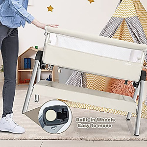 INFANS 3 in 1 Baby Bassinets, Bedside Sleeper for Newborn, Folding Crib with Mattress, Travel Bag, Wheels, 4-Sided Mesh, Easy to Assemble Cradle Co Sleeper Stationary Rock, Cream