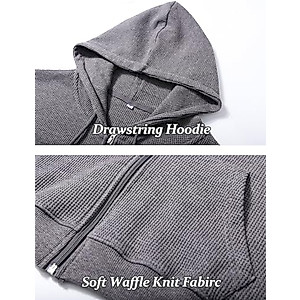 Flygo Women's Waffle Knit Hoodie Cropped Zip Up Hooded Sweatshirts Jacket with Kanga Pocket(Darkgrey-S)