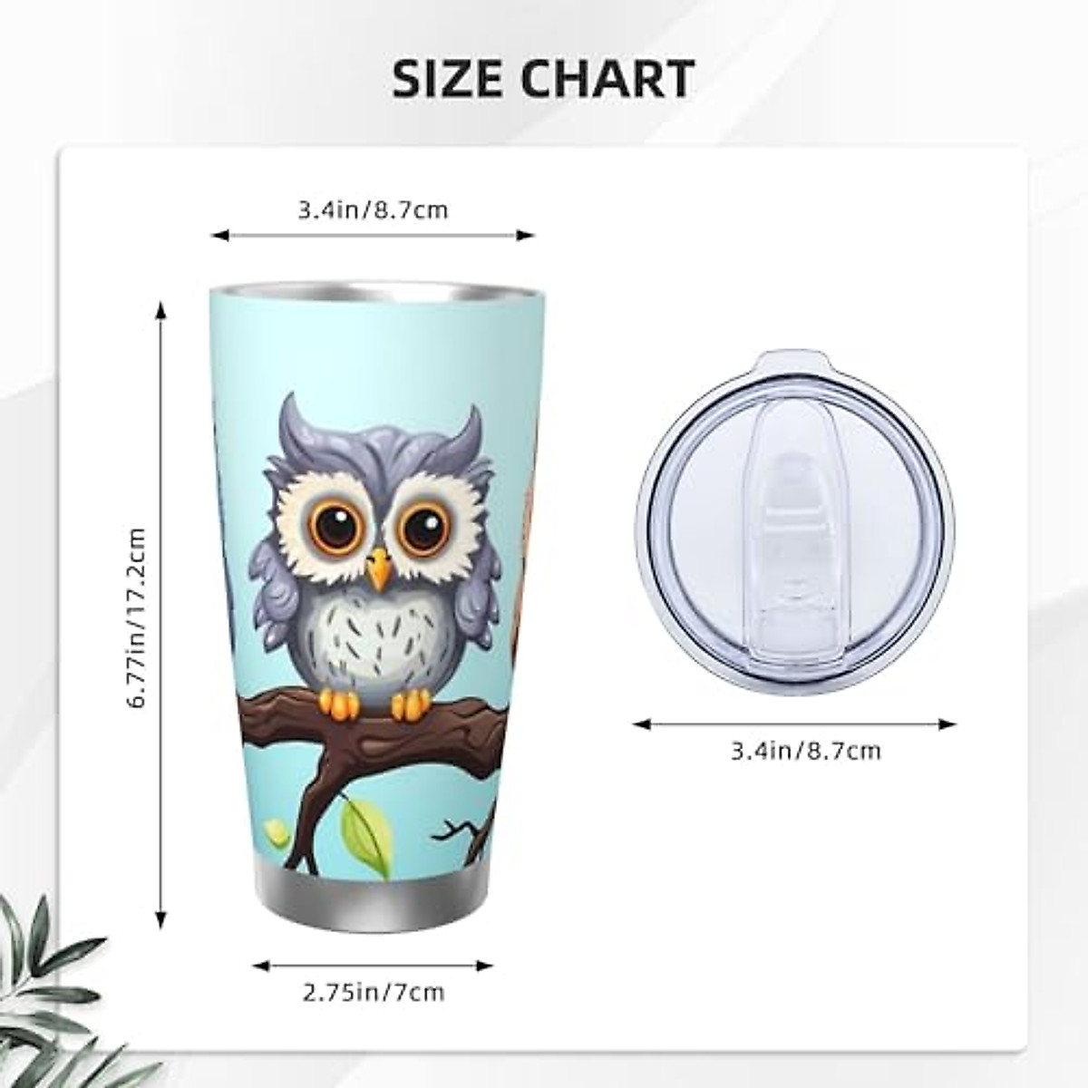 GDSHJKLW Owls On A Branch Tumbler With Lid And Straw 20oz Stainless Steel Leakproof Travel Coffee Mug Double Wall Insulated Cup Gifts For Women Home Office