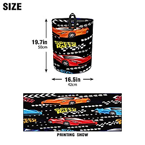 Laundry Basket Hamper with Handles Racing Car Boys Canvas Freestanding Dirty Clothes Hampers Waterproof Lightweight Large Storage Basket for Laundry Bedroom Dorm Clothes Towels Toys Organizer