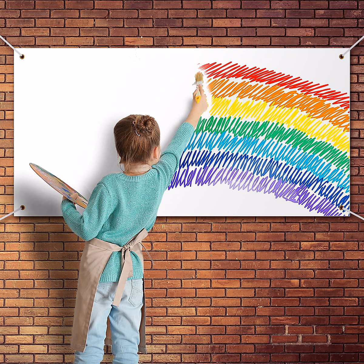 Large Banners and Signs Blank Banner Polyester Oxford Cloth Sublimation Banner with Hanging Rope for Indoor Wall Outdoor Easy Hang Signs DIY Banner Signs for Business Office (White,2 x 4 Feet)