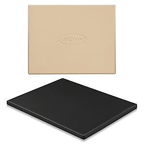 Unicook Glazed Pizza Stone 15 x 12 Inch, Double Sided Pizza Stone for Oven and Grill, Non Stick Ceramic Baking Stone, Thermal Shock Resistant Rectangular Cooking Stone, Black Reversible Pizza Pan