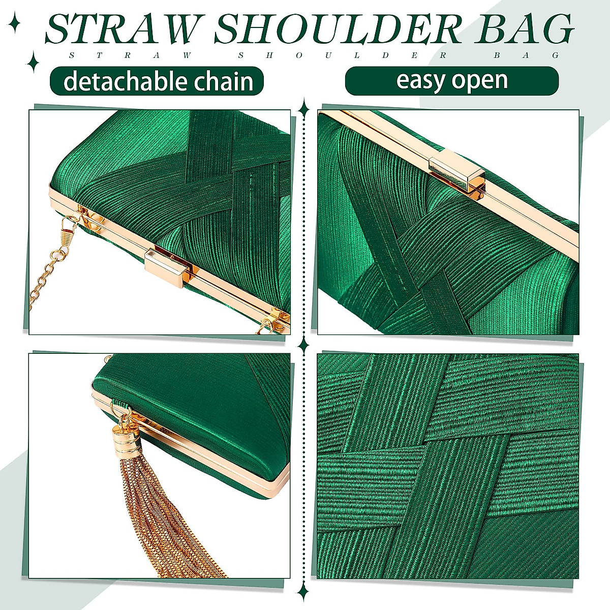 Jadive 3 Pcs Clutch Purses for Women Handbag Evening Purses Bag for Wedding Vintage Banquet Handbag Earrings Necklace Set(Emerald Green)