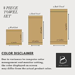 BOUTIQUO 8 Piece Towel Set 100% Ring Spun Cotton, 2 Bath Towels 27x54, 2 Hand Towels 16x28 and 4 Washcloths 13x13 - Ultra Soft Highly Absorbent Machine Washable Hotel Spa Quality - Turquoise Blue