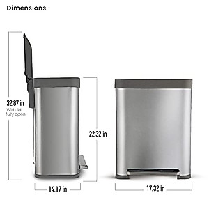 Home Zone Living 13 Gallon Kitchen Trash Can, Large Stainless Steel Liner-Free Body, 50 Liter Capacity, Silver, Virtuoso Series