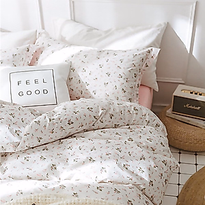 mixinni Girl Comforter Set Twin XL Pink White Flower Leaf Print Bedding Sets, Cute Floral Bedding Comforter Sets for All Seasons-(1 Comforter+2 Pillow Shams)-Twin XL Size