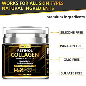 Mens Moisturizer,Retinol Cream for face,Natural Anti-Aging with Retinol, Collagen & Hyaluronic Acid - Day & Night Anti-Wrinkle Cream - Firming, Hydrating & Renewing Effect - 1.7Oz