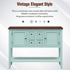 ZSQ Buffet Table, Cambridge Series Sideboard Table with Bottom Shelf, Console Table Dining Room Server, Entry Table Buffet Cabinet Sofa Table (Antique Blue)