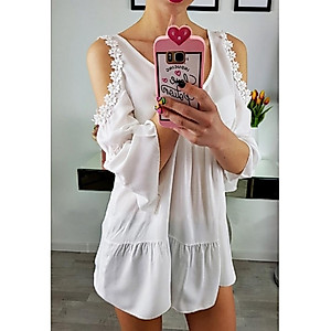 IEason Women's Solid Casual Lace Sexy Strapless 3/4 Sleeved O-Neck Blouse Tops (M, White)