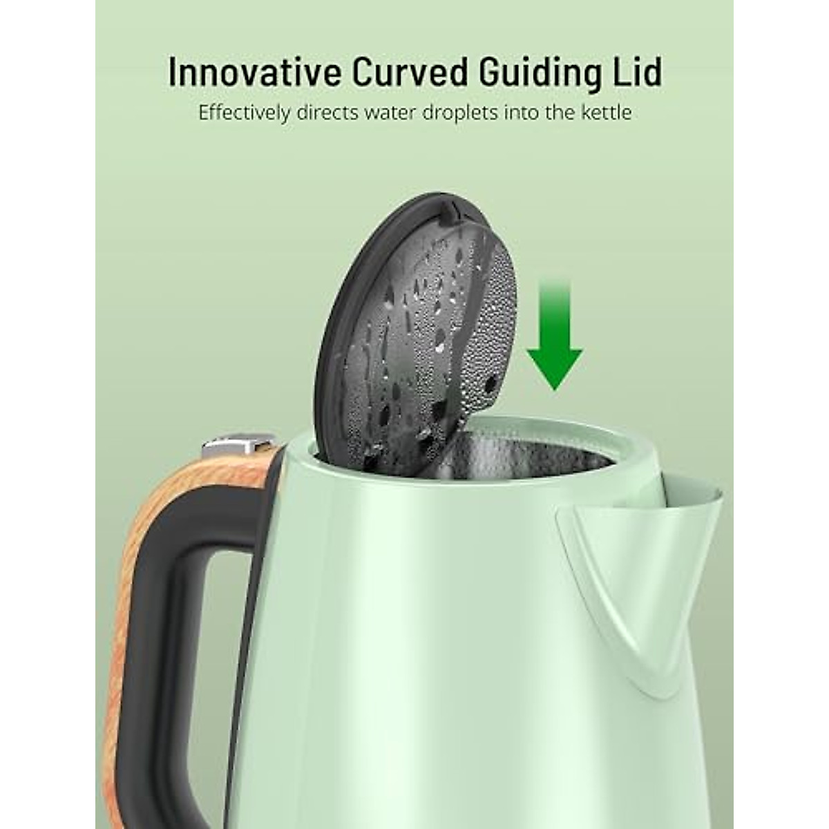 Paris Rhone Electric Kettle, Stainless Steel Electric Tea Kettle for Boiling Water, 1.7L Hot Water Boiler Heater, 1500W, Auto Shutoff, Boil-Dry Protection, LED Indicator, Coffee and Tea, Green