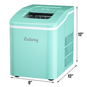 COSTWAY Countertop Ice Maker, 26Lbs/24H Portable Ice Machine with Self-Cleaning Function, Bullet Ice Cubes Ready in 8 Mins, Scoop and Removable Basket,Ice Maker for Home Party Bar, Green