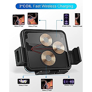 3 Coils Wireless Car Charger Mount for Galaxy Z Fold 4 Car Mount Fold 3 Car Accessories, Fast Charging Phone Mount for Car for Galaxy Z Fold 4/3/2/S22 Ultra,iPhone 14 Pro Max,Google Pixel 6 Pro