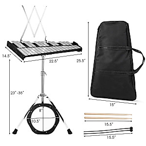Giantex Percussion Glockenspiel Bell Kit 30 Notes, Xylophone with Adjustable Height Frame, Music Stand, 8" Practice Pad, Bell Mallets, Drumsticks, Carrying Bag, for School Band Beginner Student