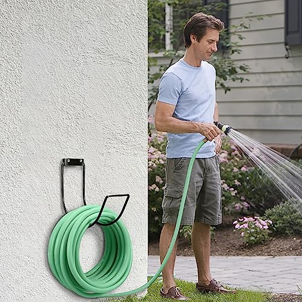 Buelkmag Garden Hose Reel Metal Hose Hanger Wall Mount Hooks for Garden Hose Water Hose Flexable Hose Magic Hose 304 Stainless Steel Hose Reel 2PCS Black…
