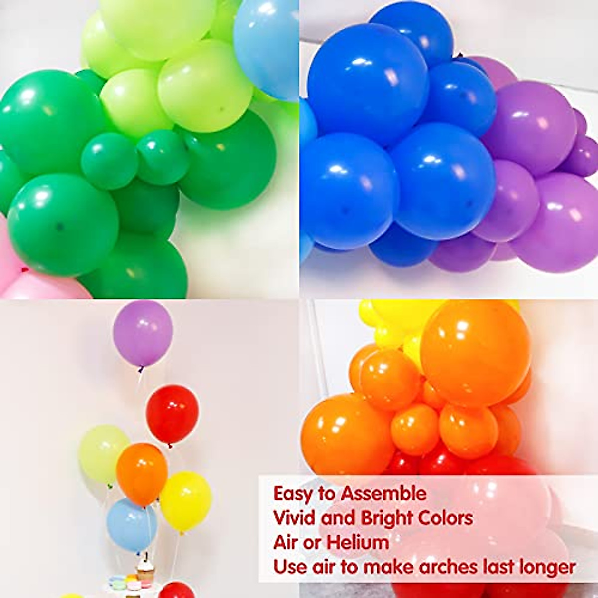 RUBFAC Rainbow Balloons Garland Arch Kit, 129pcs 12 Assorted Color Balloons Colorful Party Balloons for Birthday Party Baby Shower Decoration