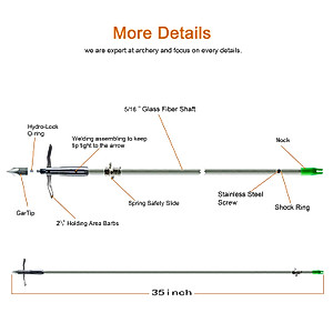 maifield Bowfishing Head 2 Mechanical barbs 2.5" Holding Area Archery Broadhead Fits 5/16" Fiberglass Arrow Shaft (6pcs per Pack)