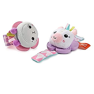 Bright Starts Rattle & Teethe Wrist Pals Toy, Unicorn & Llama, Newborn+, 2 Count