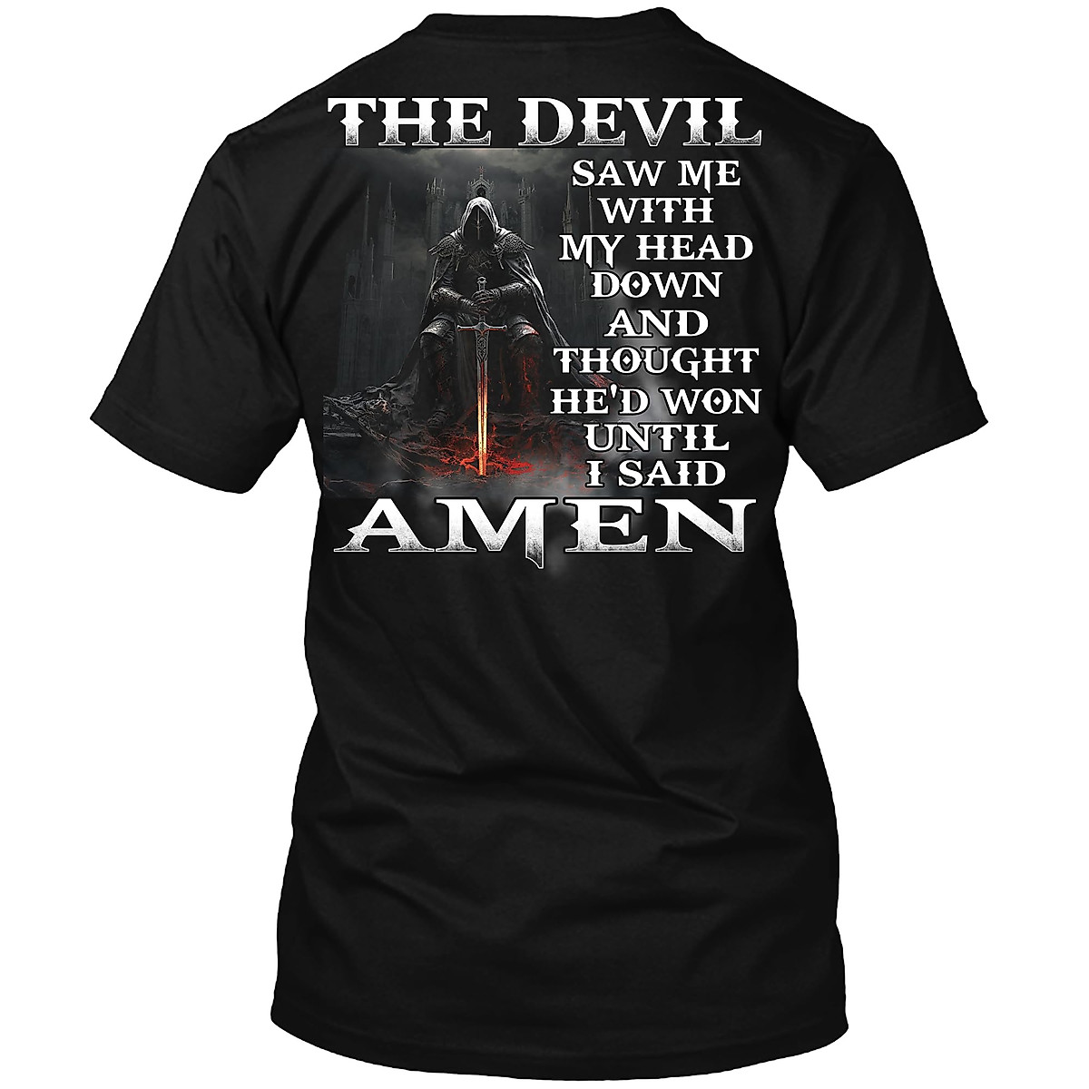 ATMTEE The Devil Saw Me with My Head Down T-Shirt, Christian T-Shirts, Christian Men T Shirts, Black T-Shirt for Christian (as1, Alpha, x_l, Regular, Regular, Black)