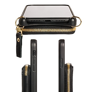 Wilken Crossbody Wallet and Purse Phone Case Compatible with iPhone 11 Pro Max | Includes a Wristlet and Shoulder Strap | Holds Cash and Credit Cards in Leather Zipper Pouch (11 Pro Max, Black)