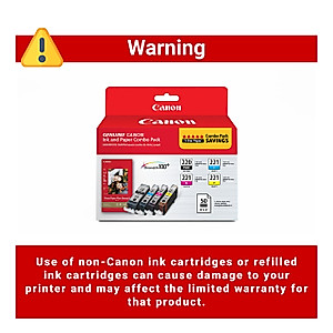 Canon PG-220/CL-221 with Photo Paper 50 Sheets Compatible to MP980, MP560, MP620, MP640, MP990, MX860, MX870, iP4600, iP3600, iP4700